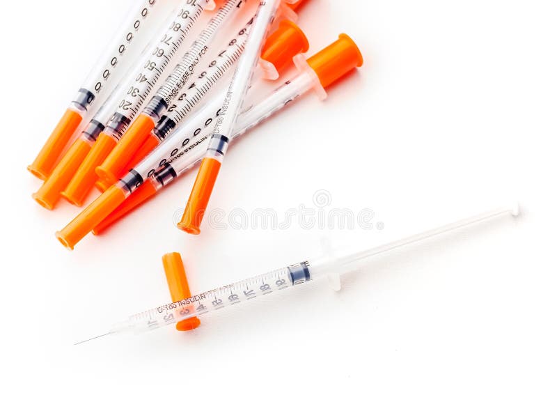 Several Insulin Syringes For For Injection White Isolated Background Stock Image Image Of