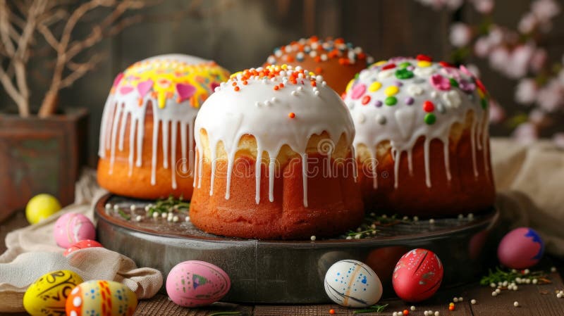 Several Kulich, Traditional Easter Cakes Stock Photo - Image of ...