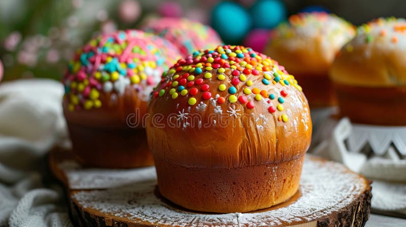 Several Kulich, Traditional Easter Cakes on the Table Stock Image ...