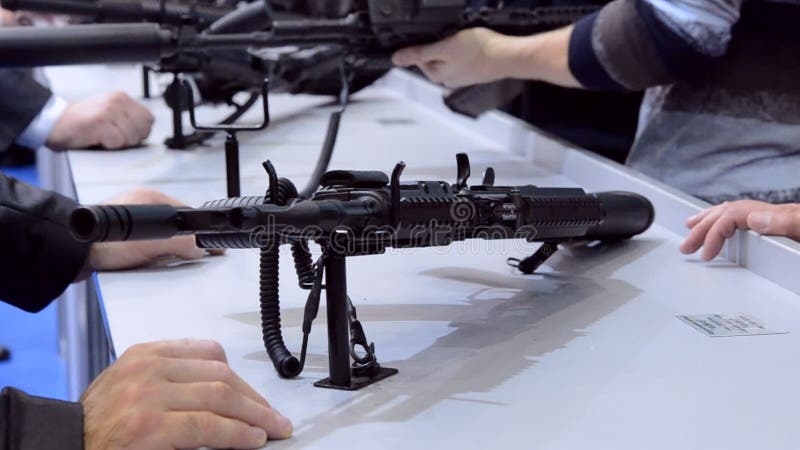 Firearms Gun Submachine Sniper Rifle Close-up. Stock Video - Video of ...
