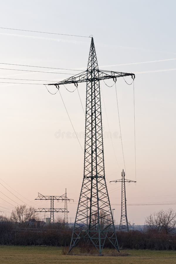 Several Large Electricity Pylons in Different Types Stock Photo - Image ...