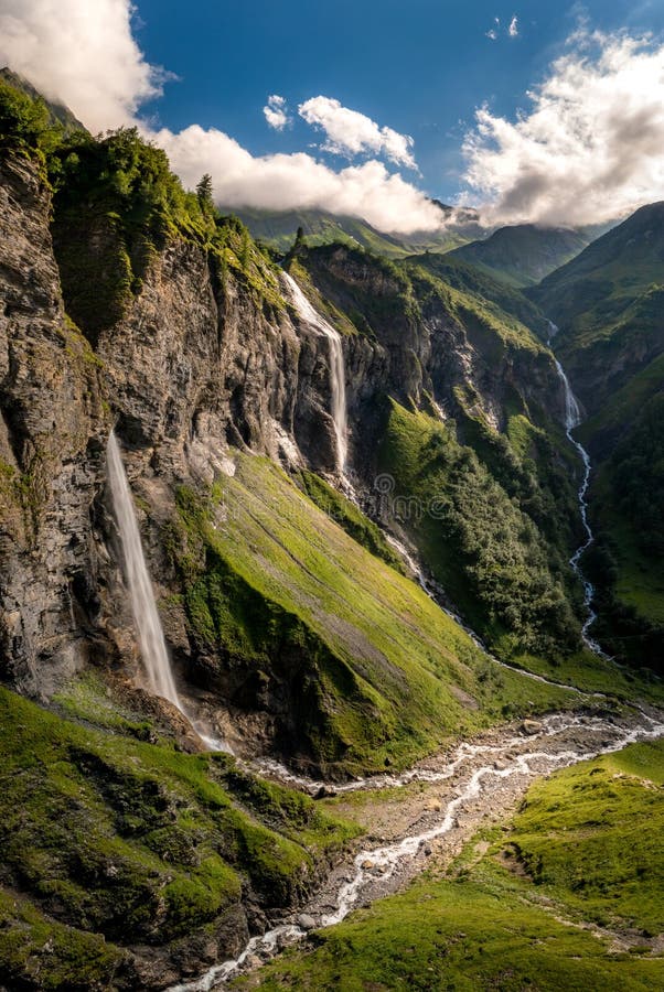 Several Large Waterfalls Falling Down Stock Photo - Image of ...