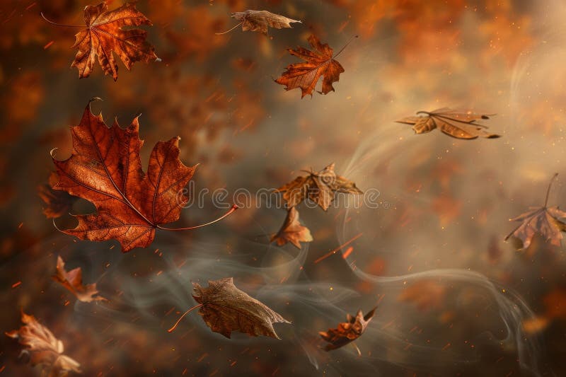Several Leaves are Suspended Mid-air, Driven by the Wind, Leaves ...