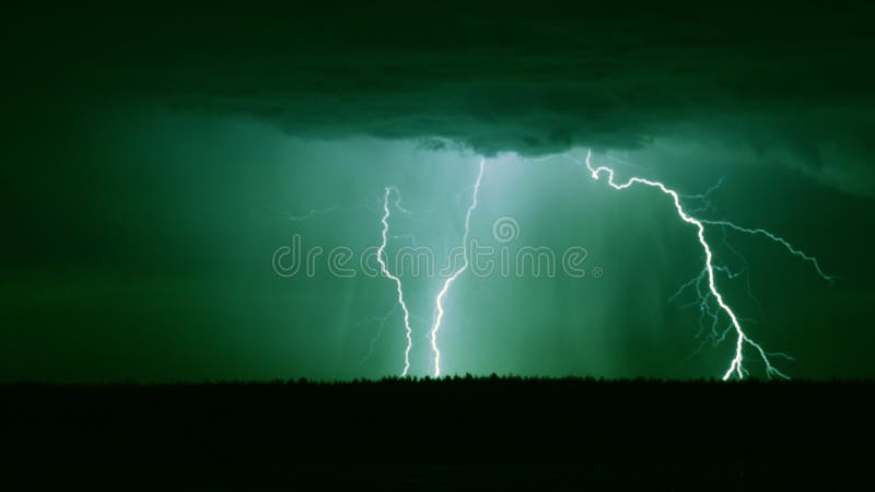 Several Lightning Strikes during a Strong Thunderstorm Over the Lake ...