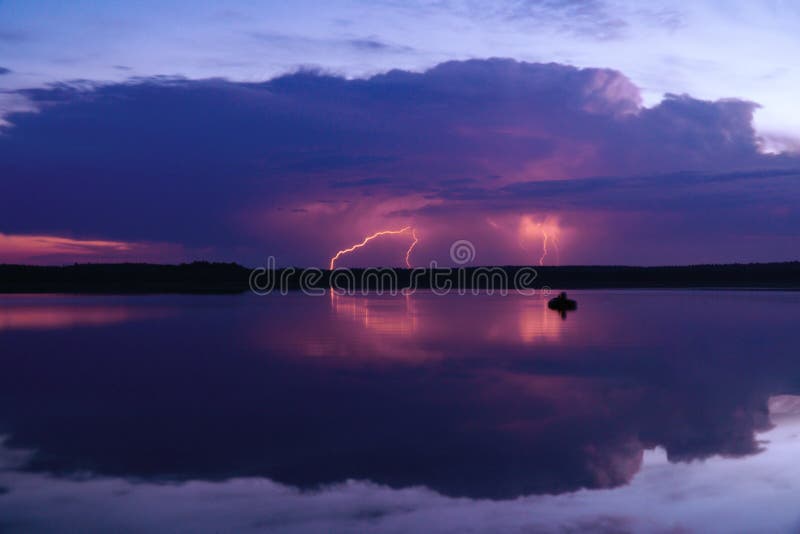Several Lightning Strikes during a Strong Thunderstorm Over the Lake ...