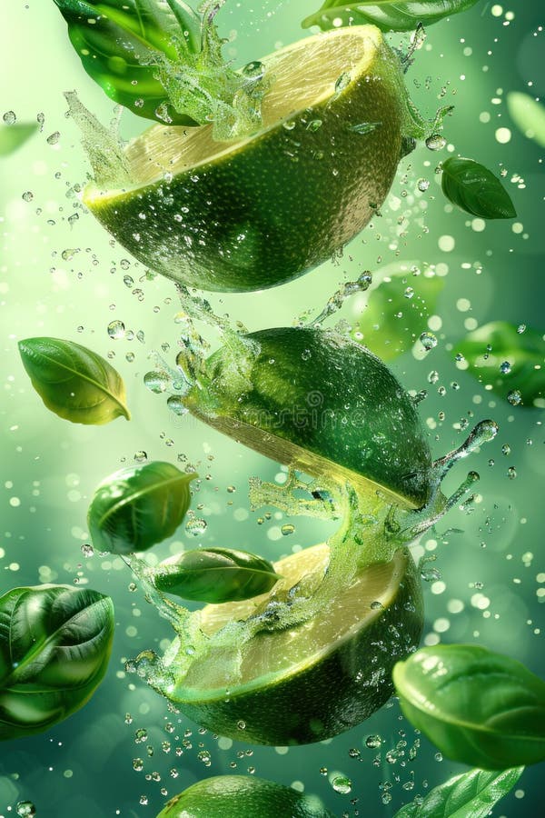 Several Limes Suspended in Mid-air, Appearing To Float without Support ...