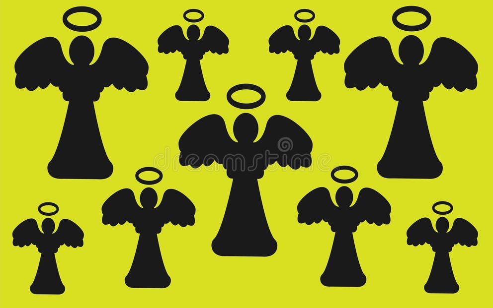 Several Many Numerous Saints Angels with Halos Against an Olive Green ...