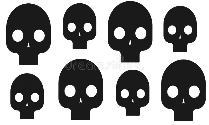 Several Many Simple Skull Silhouette Outline Shape Against a White ...