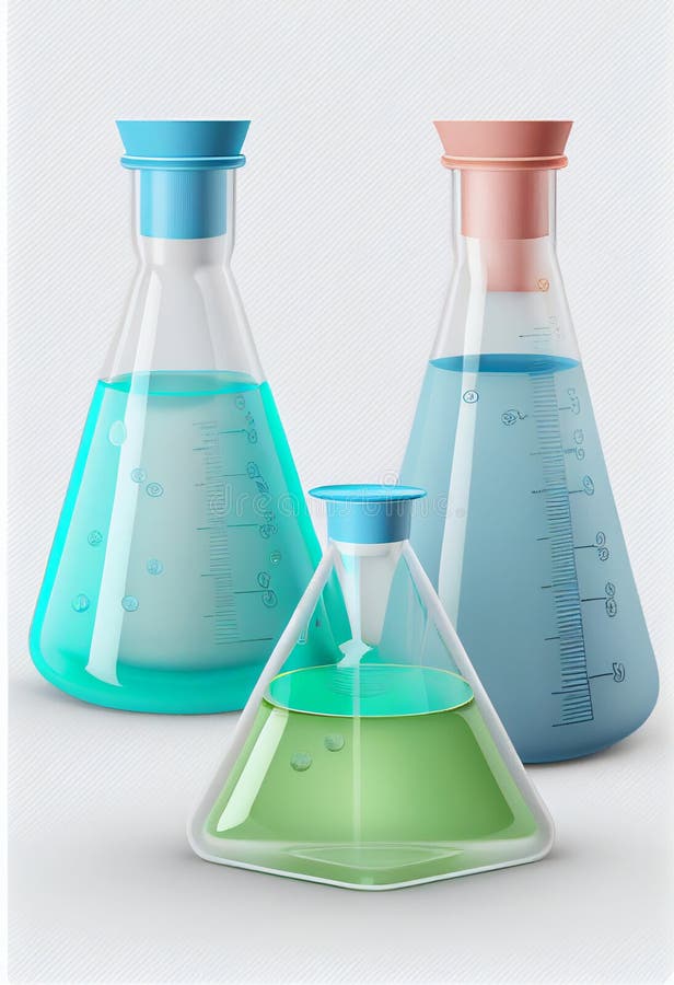 Several Medical Glass Flasks with Multi-colored Liquid on a White ...