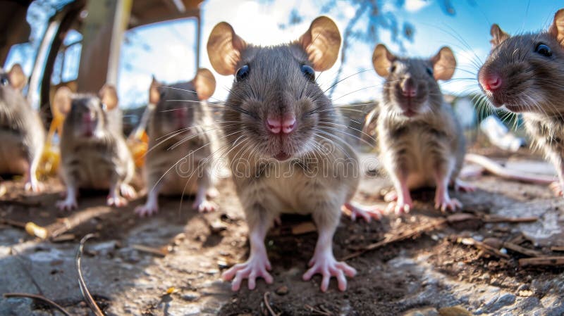 Several Mice are Standing Side by Side, Clustered Closely Together in a ...