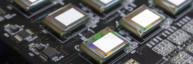 Several Microdisplays Bright of White Color on the Test Station ...