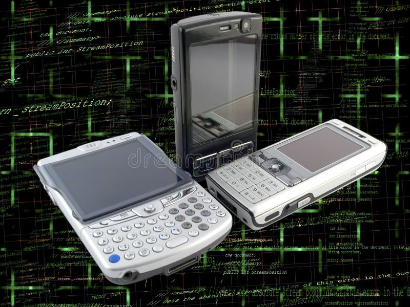 Several Modern Mobile Phones Over Code Stock Photo - Image of ...