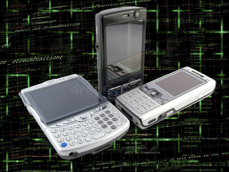 Several Modern Mobile Phones Over Code Stock Photo - Image of ...