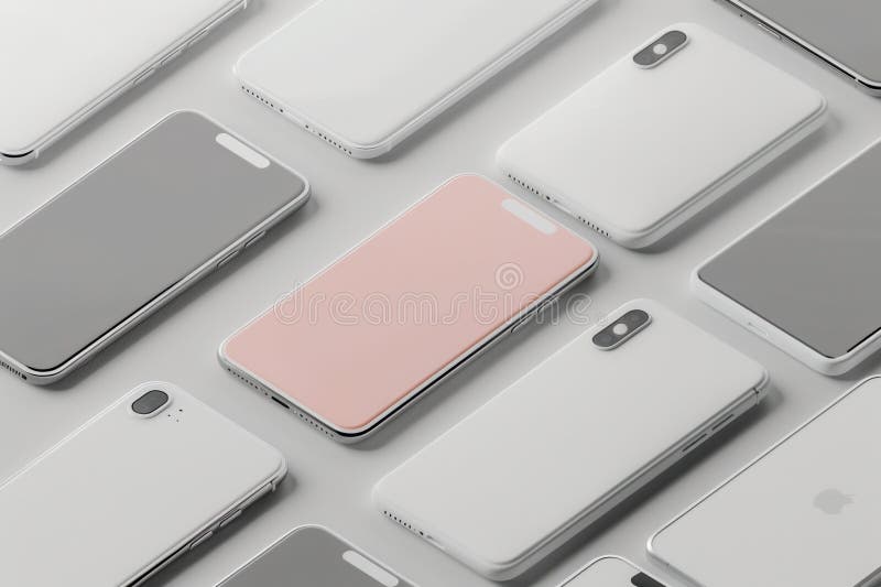 Several Modern Smartphones are Arranged in Different Angles on a White ...