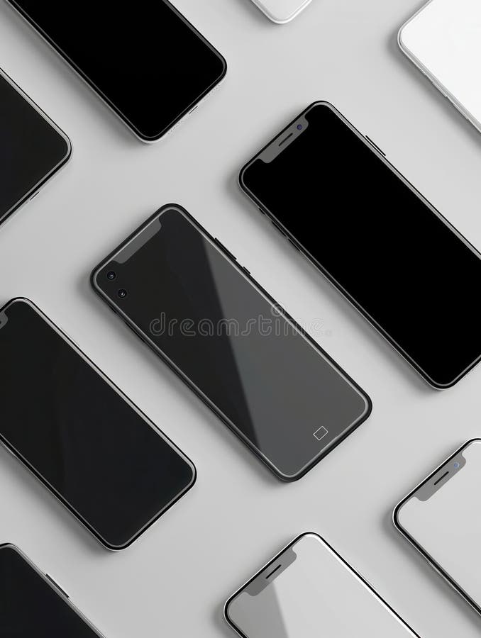Several Modern Smartphones Arranged at Different Angles on a White ...