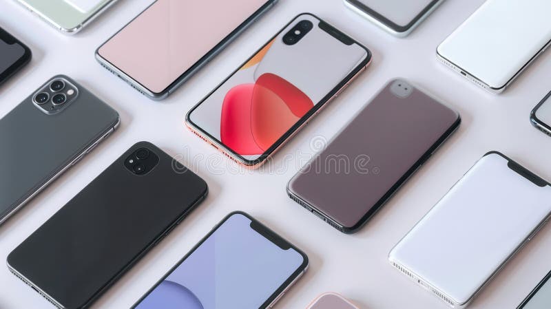 Several Modern Smartphones Arranged in Different Angles on a White ...