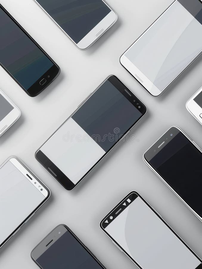 Several Modern Smartphones are Arranged in Different Angles on a White ...