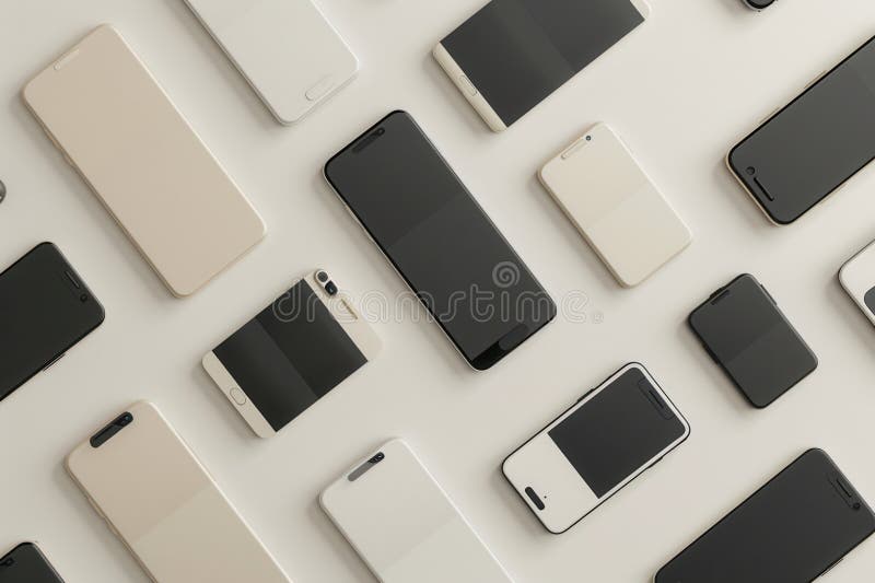 Several Modern Smartphones are Arranged in Different Angles on a White ...
