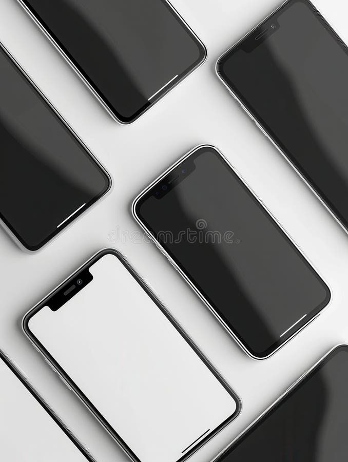Several Modern Smartphones Arranged in Different Angles on a White ...