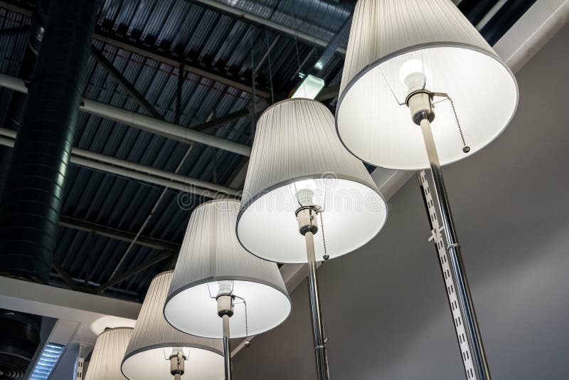 Several Modern Standing Lamps in Shop Stock Image - Image of bright ...