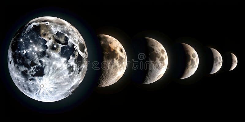 Several Moon Phases in a Dark Sky Celestial Lunar Sequence in Space ...