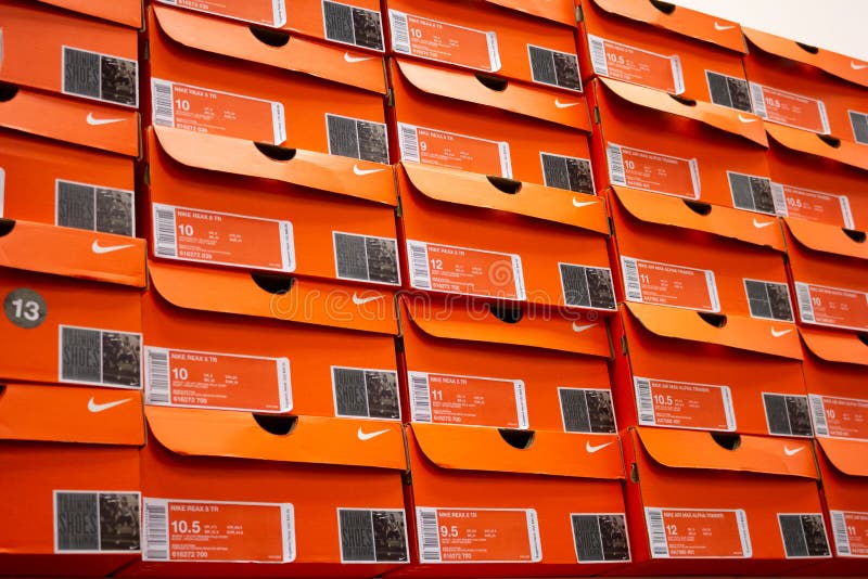 Nike shoe boxes editorial stock photo. Image of logo - 175627648