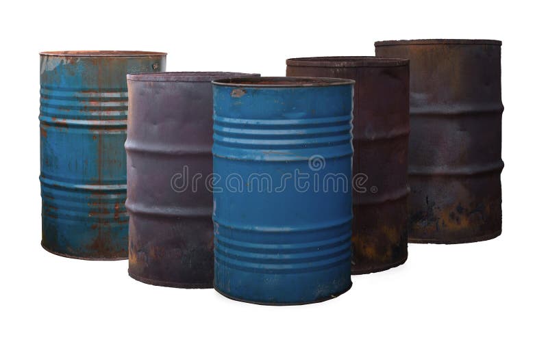 Several Old Rusty Iron Barrels Isolated on White Background Stock Photo ...