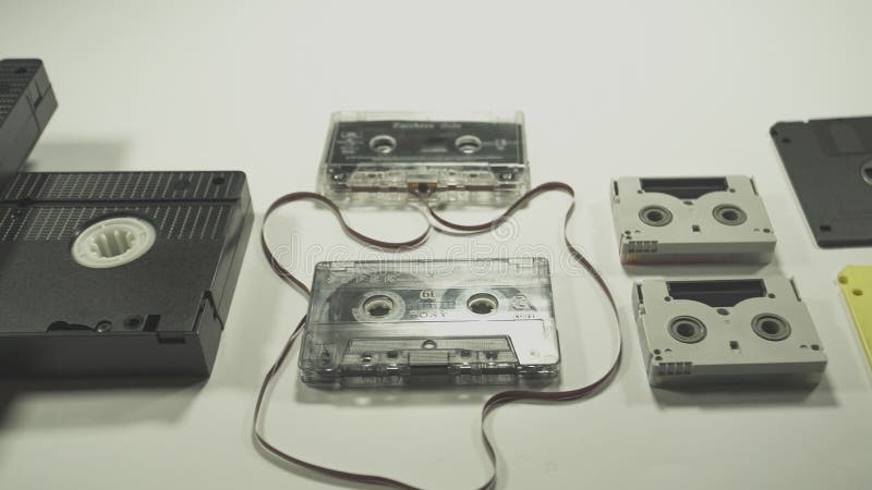 Technology Evolving from Vhs To Memory Stick on White Background Stock ...