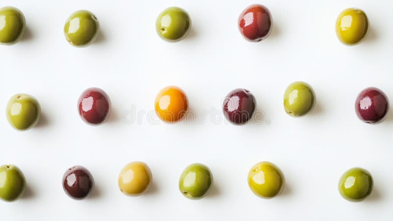 Several Olives of Various Colors and Sizes are Displayed in an ...