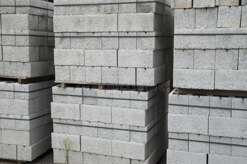 Several Pallets of Concrete Blocks Closeup Stock Image - Image of built ...