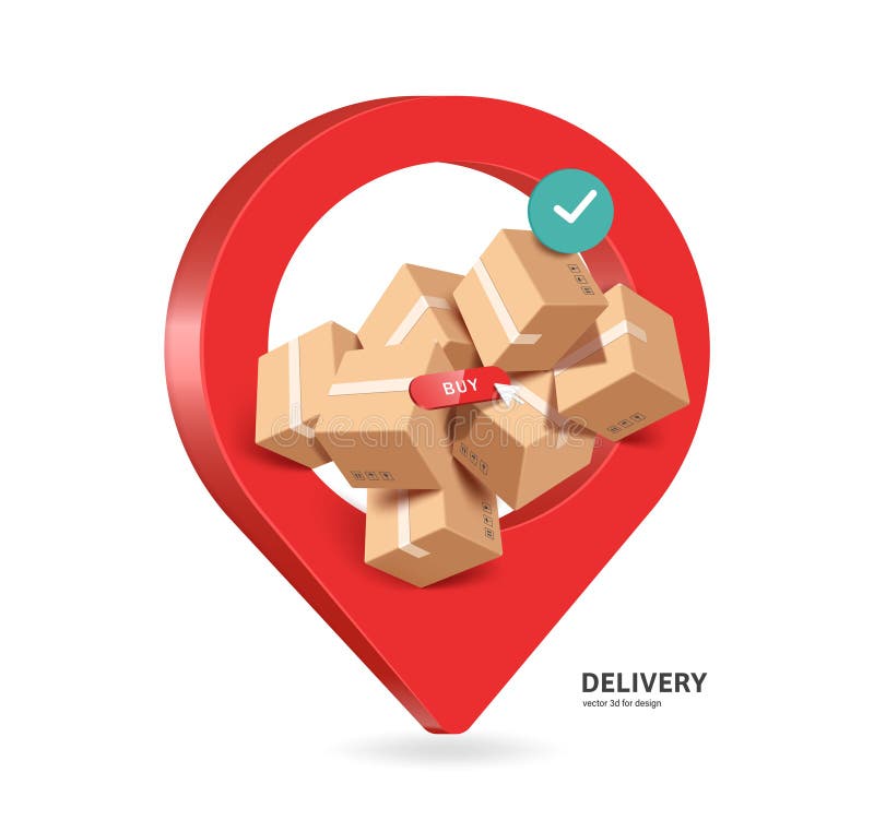 Several Parcel Boxes or Cardboard Boxes and Red Buy Button and Order ...