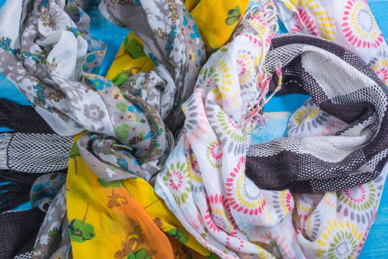 Several Patterns for Scarves and Many Colors on the Table. Stock Photo ...