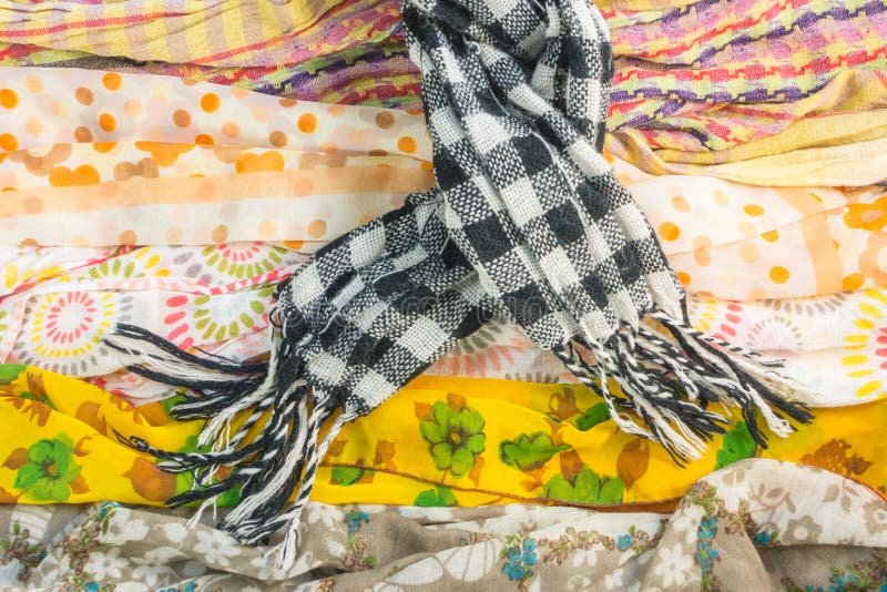 Several Patterns for Scarves and Many Colors on the Table. Stock Photo ...