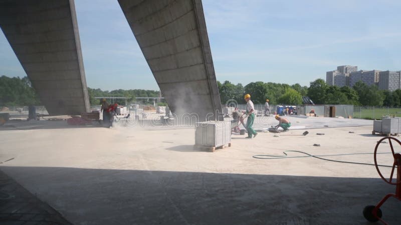 Several Pavers Make Pavement at Construction Site Stock Footage - Video ...