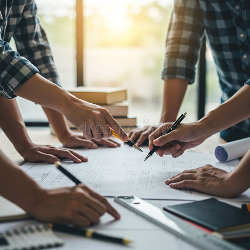 Several People are Engaged in a Collaborative Discussion, Pointing and ...