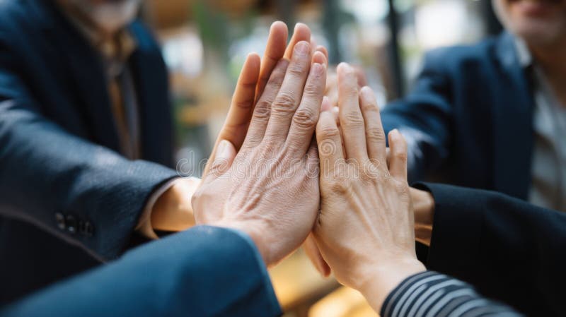 Hands Come Together in a Collaborative Effort during a Business Meeting ...