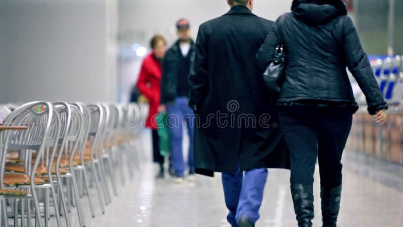 Several People Walk in Cafe, Empty Chairs Stand on Stock Footage ...