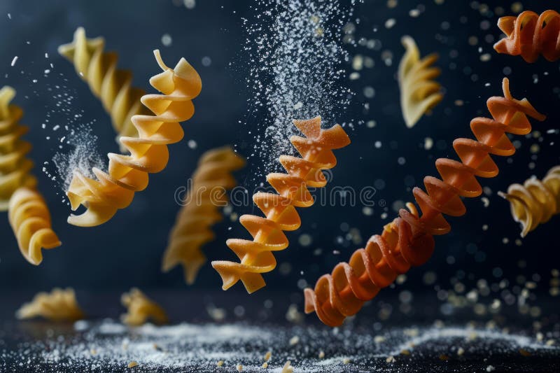 Several Pieces of Colorful Fusilli Floating in the Air. Generative AI ...