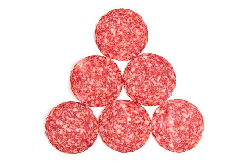 Several Pieces of Salami on a White Background Stock Image - Image of ...