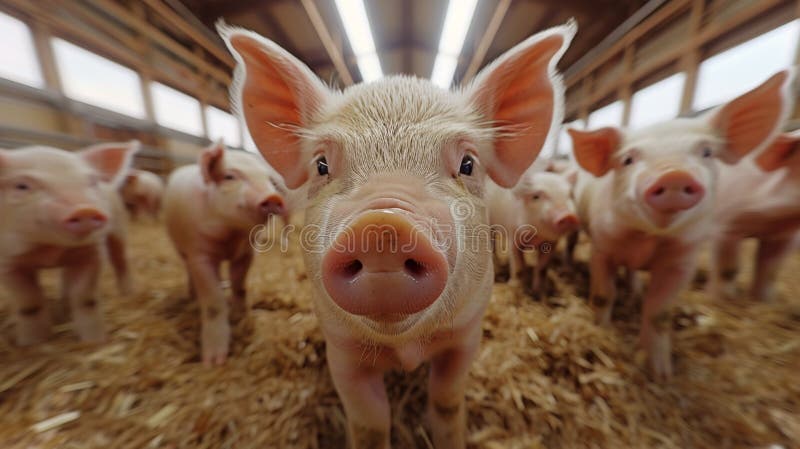 Group of Pigs Standing Inside Barn Stock Photo - Image of production ...