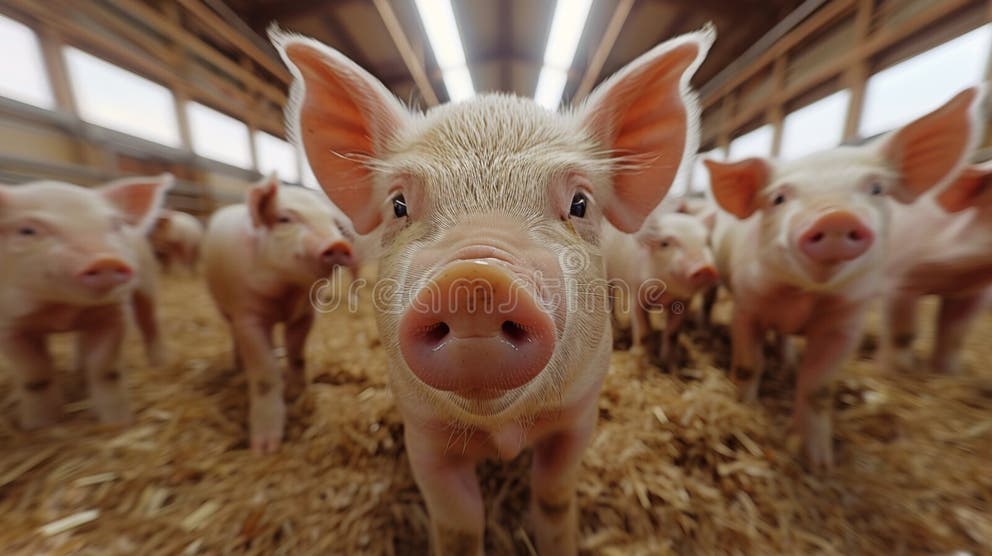 Group of Pigs Standing Inside Barn Stock Photo - Image of production ...
