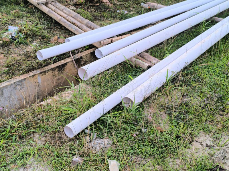 Several Pipes for Making Water Channels in the Process of Building a ...