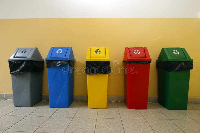 Colored Bins for Selective Garbage Collection Stock Image - Image of ...