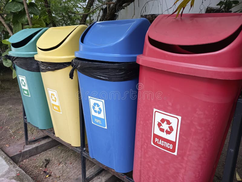 Colored Bins for Selective Garbage Collection Stock Image - Image of ...