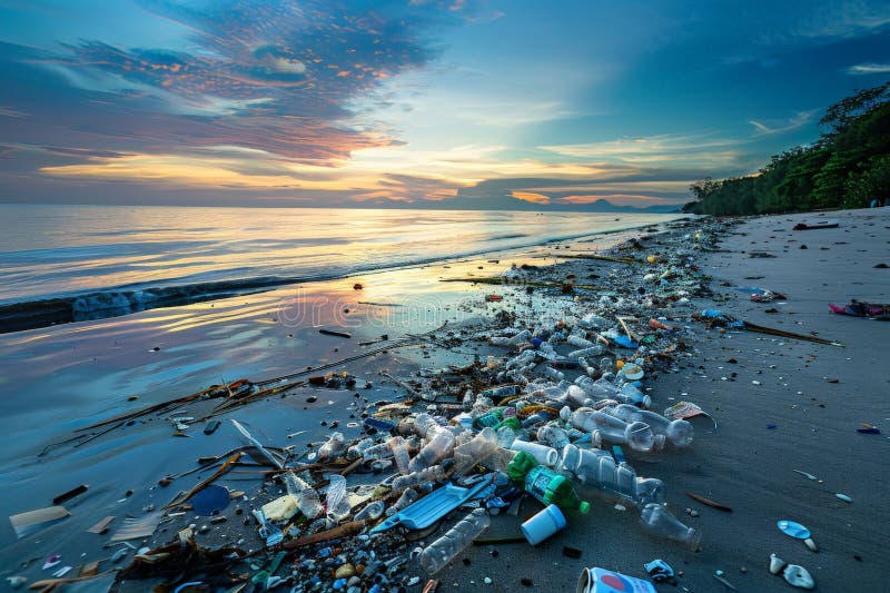 Several Plastic Bottles on the Beach Sand, Pollution To the Environment ...