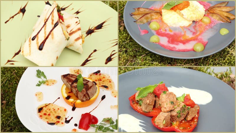 Several Plates with Food Rotate on a Green Stand, Stock Footage - Video ...