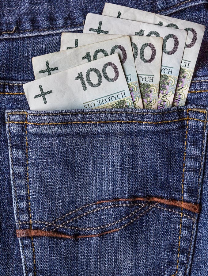 Several Polish Banknotes Jeans Pocket Stock Photo - Image of earnings ...