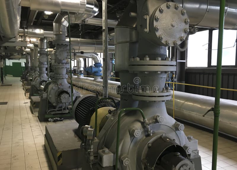 Engines of Water Pumps at a Water Pumping Station. Pumping Irrig Stock ...