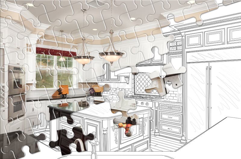Puzzle Pieces Fitting Together Revealing Finished Kitchen Build Over ...