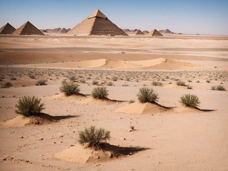 Several Pyramids in the Middle of an Empty Desert Plain Stock ...